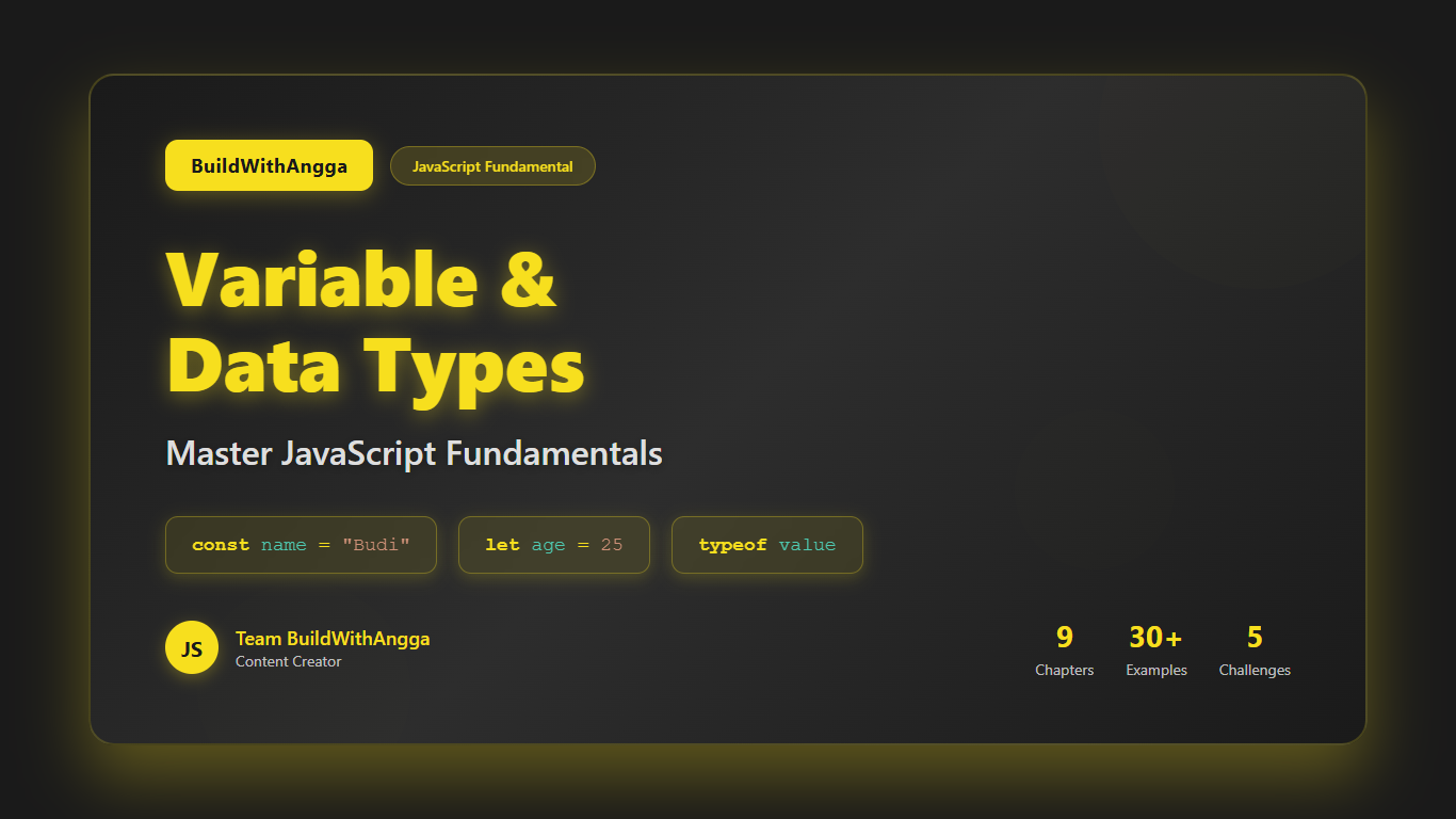 JavaScript Fundamental: Variable & Data Types - Eps 1 | BuildWithAngga